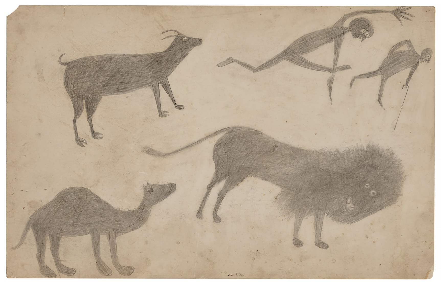 Photographs of Bill Traylor at work document the completion of an ...