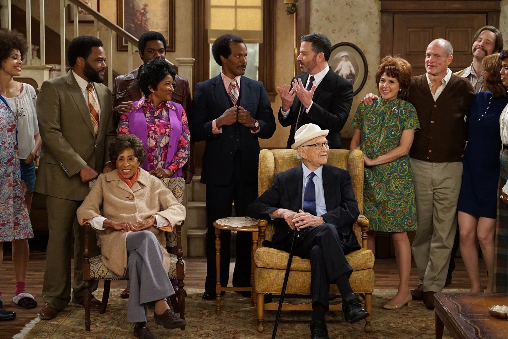 Norman Lear and Jimmy Kimmel with cast members of Live in Front of a ...