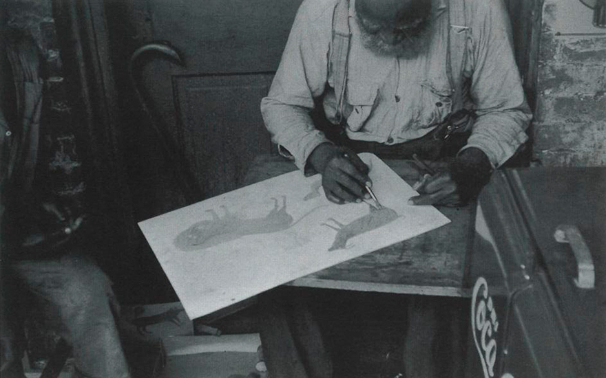 Photographs of Bill Traylor at work document the completion of an ...