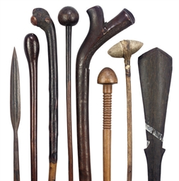 A COLLECTION OF AFRICAN AND OTHER TRIBAL CLUBS AND WEAPONS , MOST 19TH ...