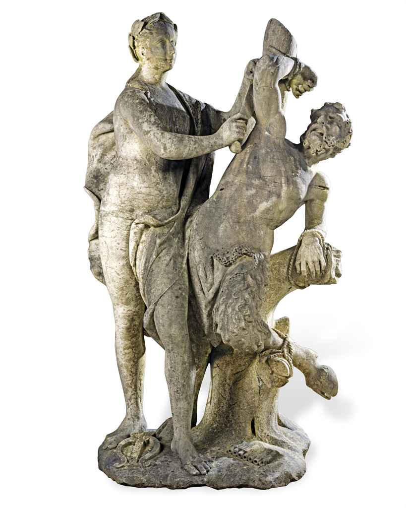 A CARVED MARBLE GROUP OF APOLLO FLAYING MARSYAS , ATTRIBUTED TO ANTONIO ...