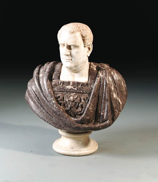 A BROWN AND WHITE MARBLE BUST OF THE ROMAN EMPEROR VITELLIUS , 20TH ...