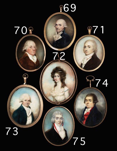 HENRY BURCH (b. 1763) , A Gentleman, facing left in blue coat, white ...