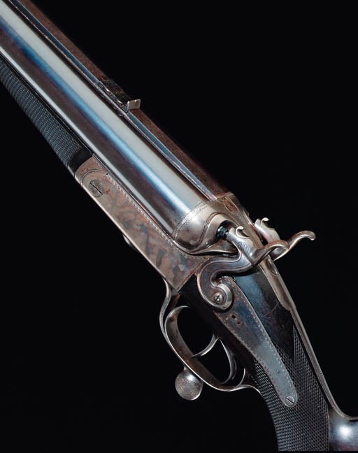 A RARE 8-BORE DOUBLE-BARRELLED HAMMER RIFLE BY J.& W. TOLLEY, NO. 8266 ...