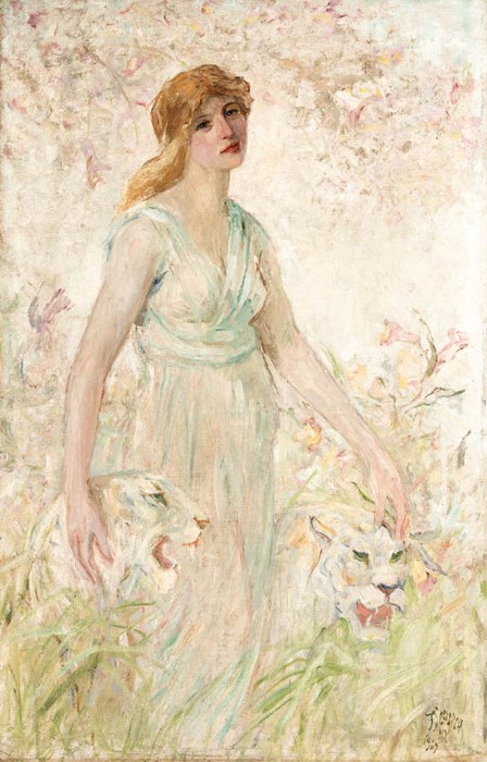 Frederick Stuart Church (1842-1927) , Orchids and White Leopards ...