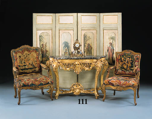 A GERMAN ROCOCO GILTWOOD CONSOLE