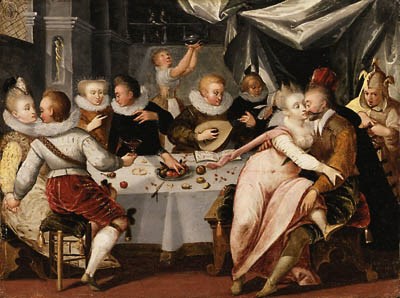 Franco-Flemish School, 1596 , A Merry Company at a Banquet in a ...