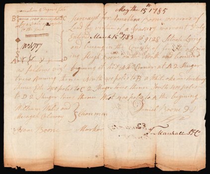BOONE, Daniel. Autograph document signed ("Daniel Boone D.S.," with ...