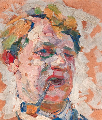 Joseph Raphael (1869-1950) , A self-portrait of the artist with pipe ...