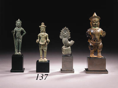 a khmer, angkor vat style, bronze figure of visvakarman and a male divinity