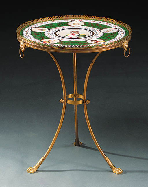 An ormolu-mounted Sevres-pattern porcelain gueridon