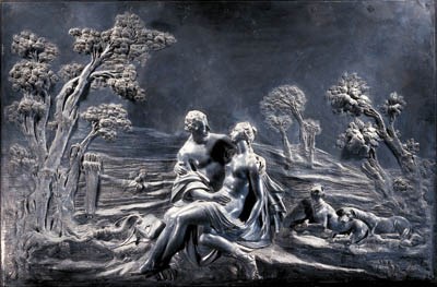 A PAIR OF RECTANGULAR LEAD RELIEFS OF ADONIS TAKING LEAVE OF VENUS AND ...