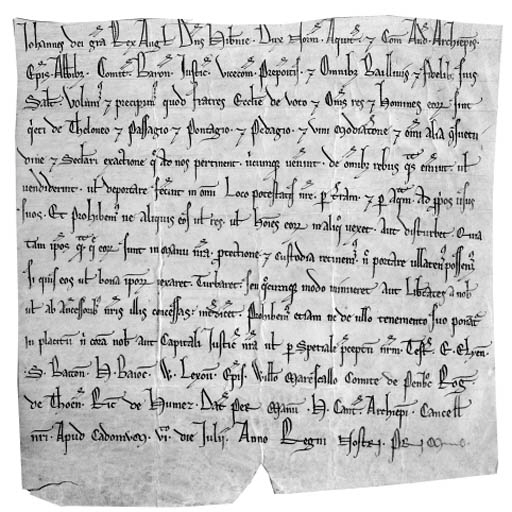 JOHN, (King of England, 1199-1216). Document, Caen, 6 July 1 John [1199 ...