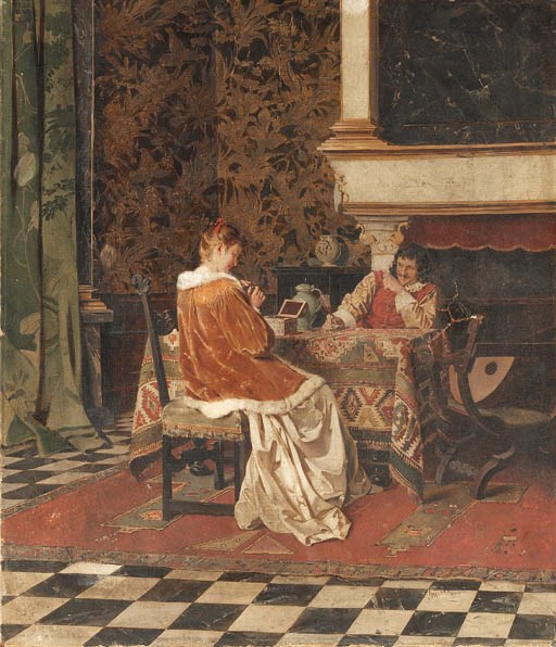 Ernst Meisel (German, 1838-1895) , Figures in an elegant interior ...