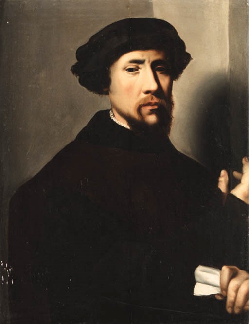 Circle of Joos van Cleve (1485-1540/1) , Portrait of a bearded ...