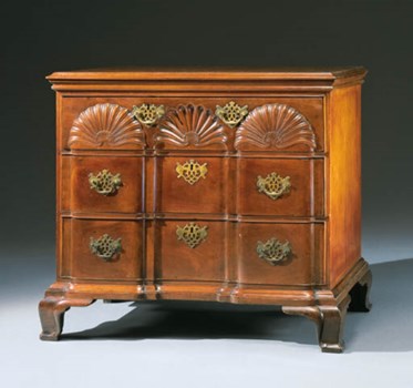 A CHIPPENDALE MAHOGANY BLOCK-AND-SHELL CARVED CHEST-OF-DRAWERS , SIGNED ...