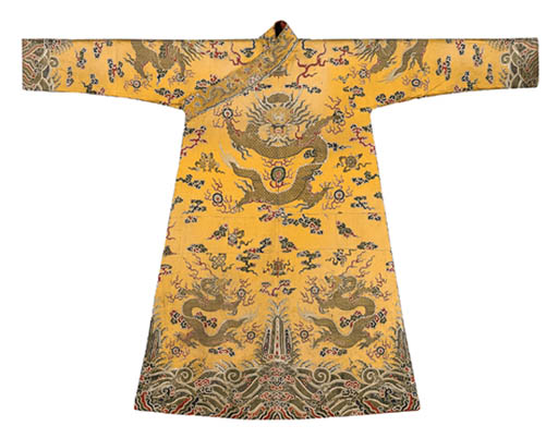 A yellow-ground brocade chuba robe