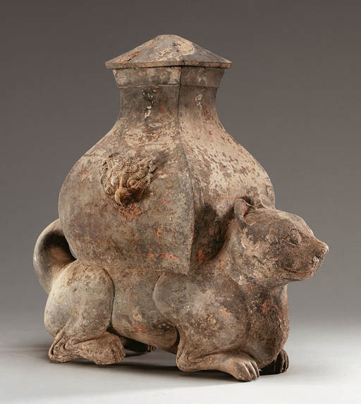 An Unusual Painted Grey Pottery Vessel and Cover