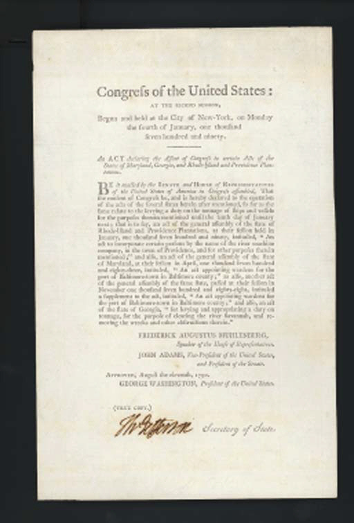 JEFFERSON, Thomas (1743-1826), President. Printed document signed ("Th ...