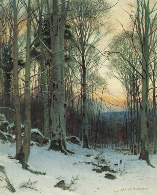 James Thomas Watts (1853-1930) , A woodland landscape in winter ...