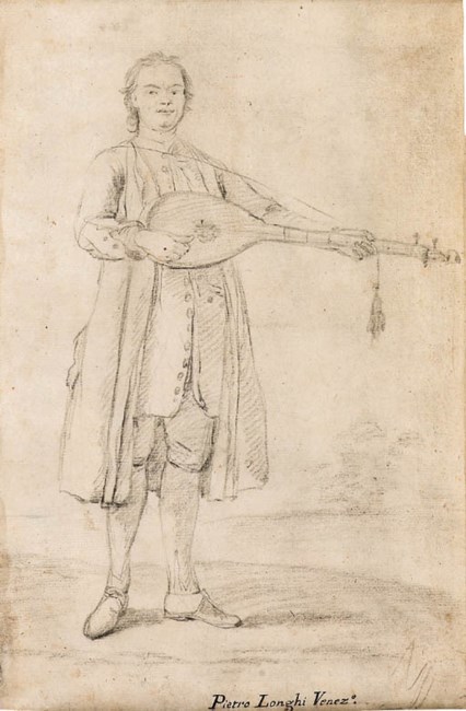 Pietro Longhi (1702-1785) , A man playing the colascione by a river ...