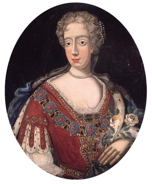 English School, 18th century , Portrait of Queen Mary II, half-length ...