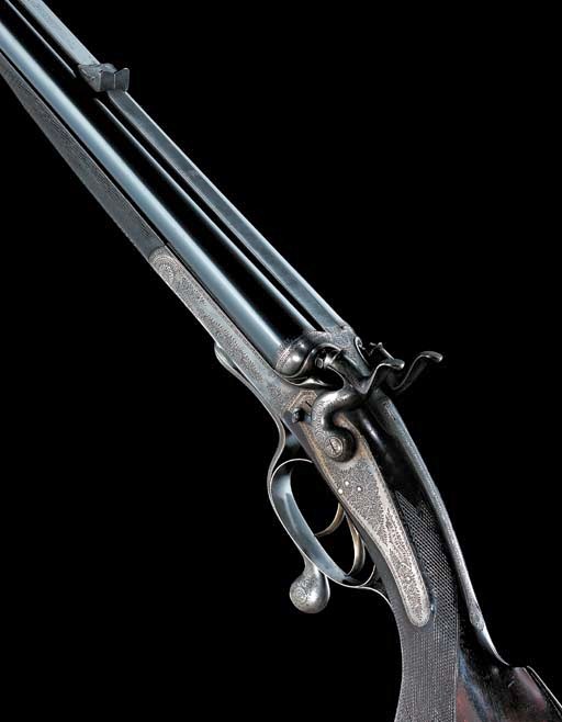 A .350 (BLACK POWDER EXPRESS) DOUBLE-BARRELLED HAMMER RIFLE BY ...