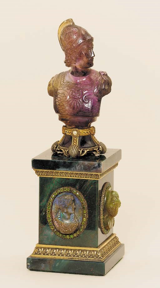 An Antique Carved Amethyst Bust of Ares, God Of War | Christie's