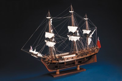 An exhibition display standard 1:72 scale rigged, partially planked ...