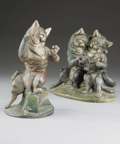 An Austrian terracotta groups of cats, late 19th or early 20th century