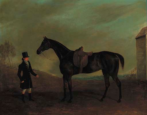 Edwin Cooper (1785-1833) , A side-saddled bay hunter with a groom in a ...