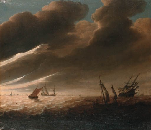 Attributed to Cornelis Mahu (c.1613-1689) , Shipping off a distant ...