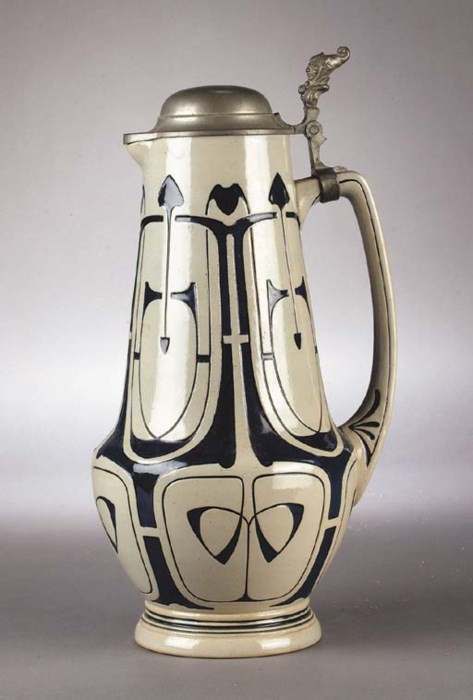 A German ceramic ewer with hinged pewter lid | Christie's