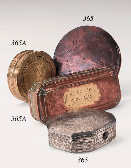 A copper snuff box, perhaps third quarter 18th century