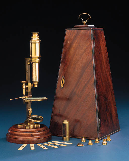 An 18th-Century lacquered-brass compound monocular microscope,