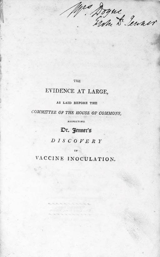 [JENNER, Edward] The Evidence at Large, as laid before the Committee of ...