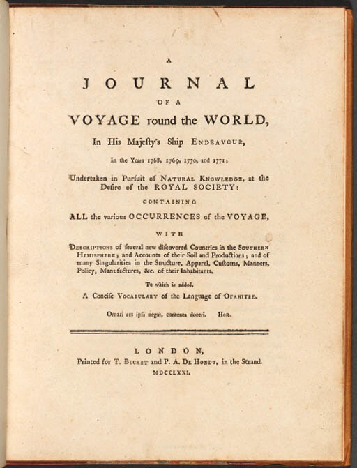 [COOK, Capt. James.] [FIRST VOYAGE] -- A Journal of a Voyage round the ...