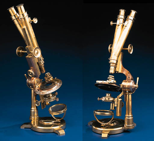 A rare late 19th-Century brass "Watson's New Model Binocular Microscope",