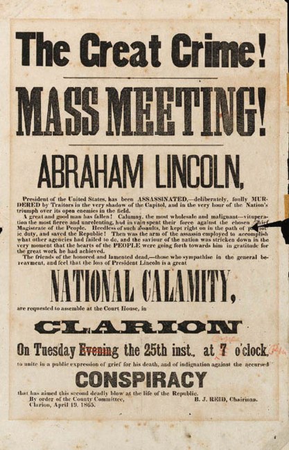 [LINCOLN -- ASSASSINATION]. Printed broadside: The Great Crime! Mass ...