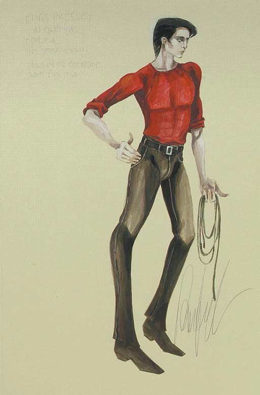 ELVIS PRESLEY COSTUME DESIGN SKETCH BY DONFELD FROM "WILD IN THE ...