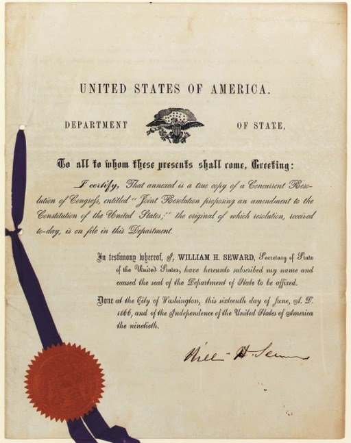[CONSTITUTION, FOURTEENTH AMENDMENT]. SEWARD, William H. (1801-1872 ...