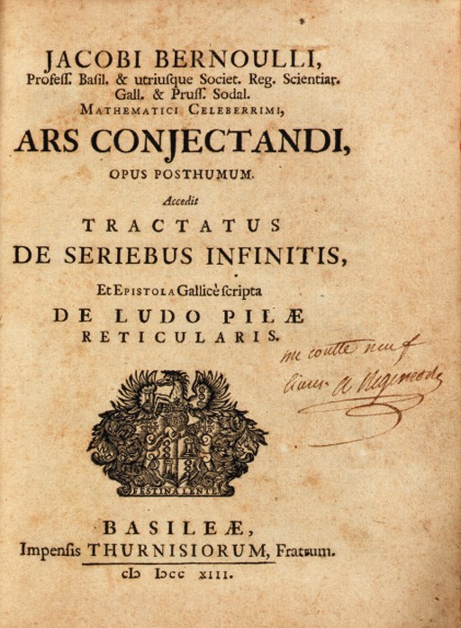 BERNOULLI, Jakob (1654-1705). Ars conjectandi, opus posthumum. Accedit ...