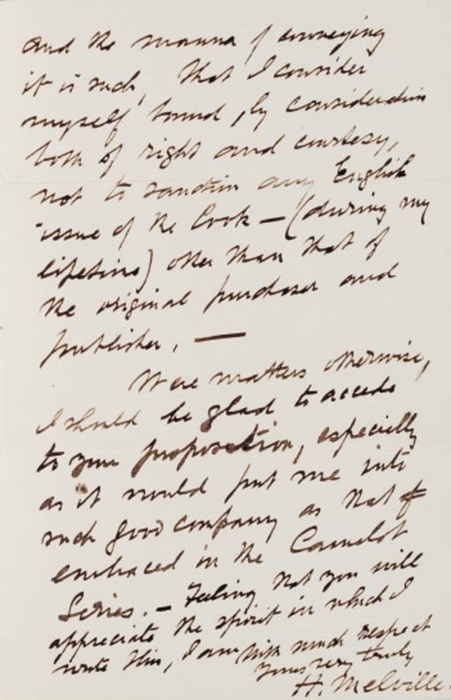 MELVILLE, Herman. Autograph letter signed ("H. Melville") to Henry ...