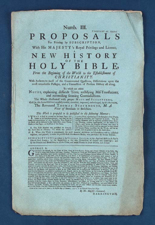 STACKHOUSE, Thomas. A New History of the Holy Bible...second edition ...