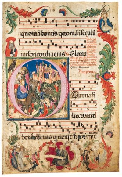 [MINIATURA]. ENTRATA IN GERUSALEMME, capolettera O su una pagina da ...