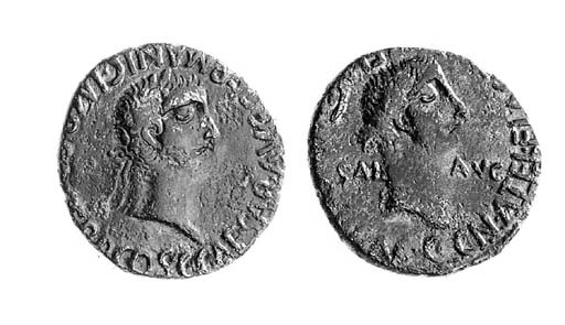 Caligula and Caesonia (AD 37-41), Æ 26, Carthago Nova, Spain, laureate ...