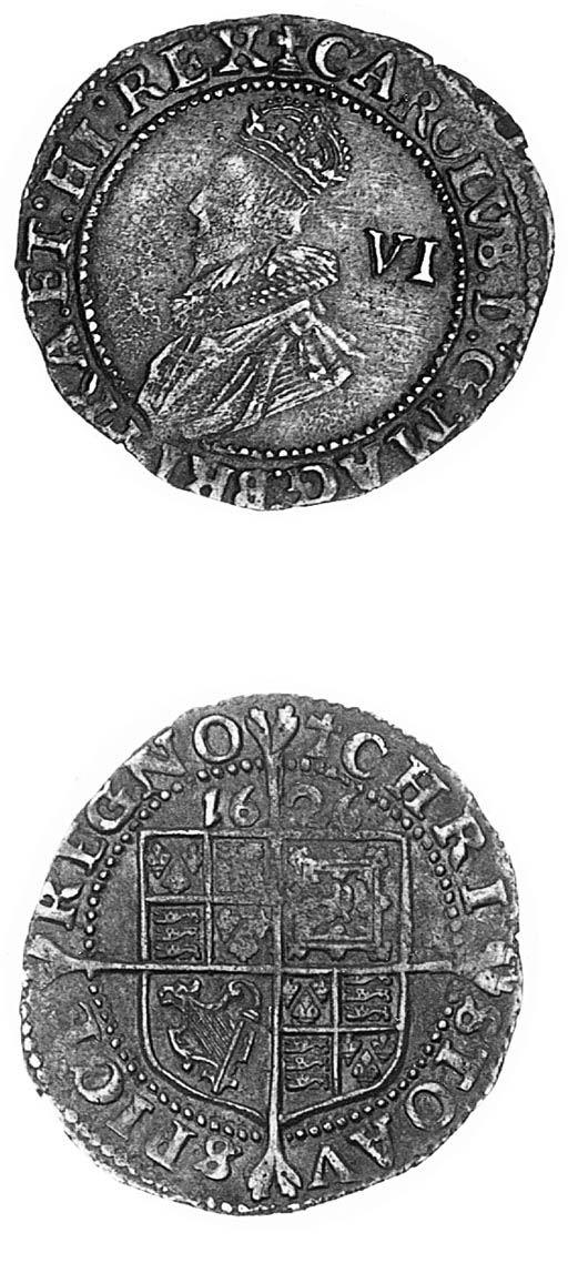 Charles I, Tower, Sixpence, group B, type 1a1, 1626, m.m. cross calvary ...