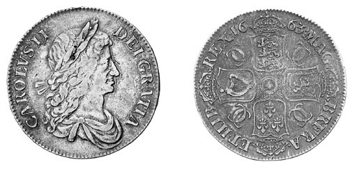 Charles II, Crown, 1663, first laureate and draped bust facing right ...