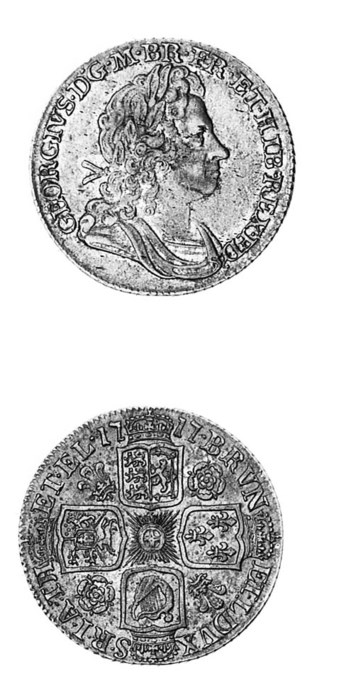 George I, Shilling, 1717, similar to preceding coin (ESC 1164; S.3645 ...