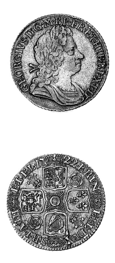George I, Shilling, 1722, similar to preceding coin (ESC 1174; S.3645 ...